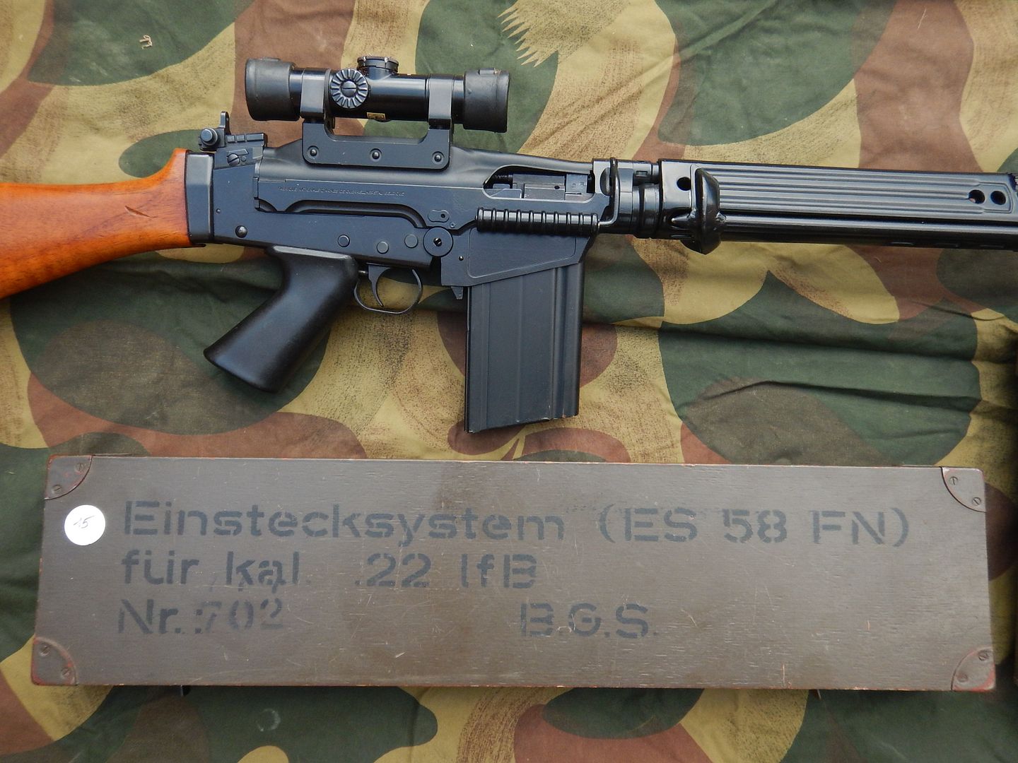 FN FAL G1 with BGS scope and Erma .22Lr subcal kit. Nice. Compared to ...