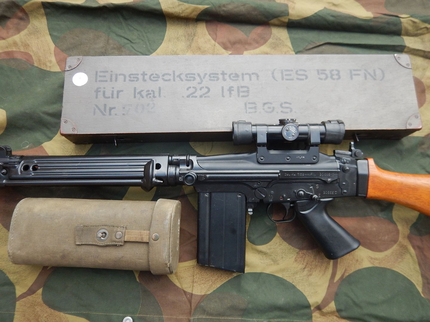 FN FAL G1 with BGS scope and Erma .22Lr subcal kit. Nice. Compared to ...